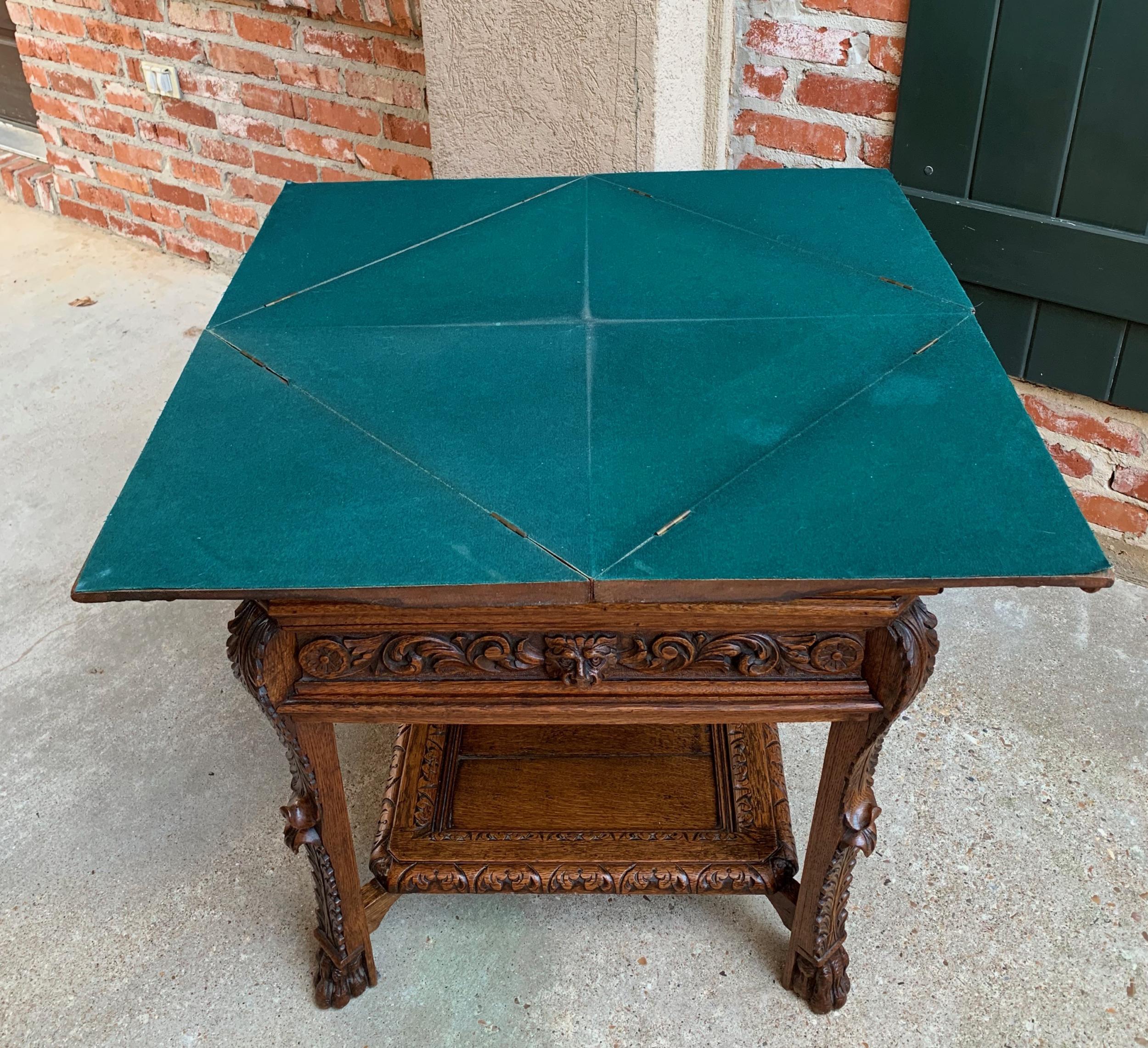 19th Century French Carved Oak Game Card Table Breton Brittany Flip Top ...