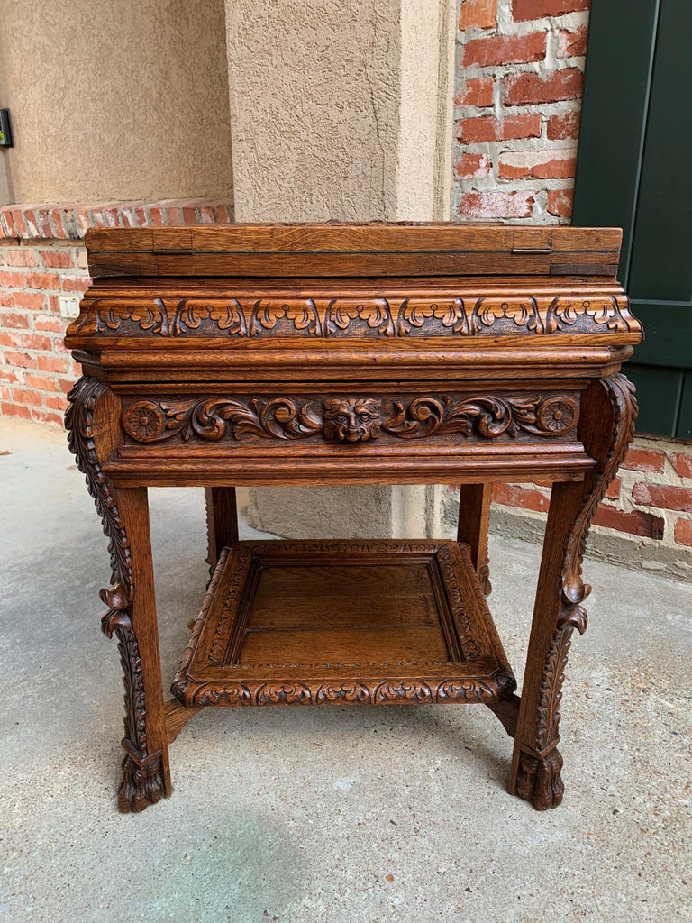 19th Century French Carved Oak Game Card Table Breton Brittany Flip Top ...