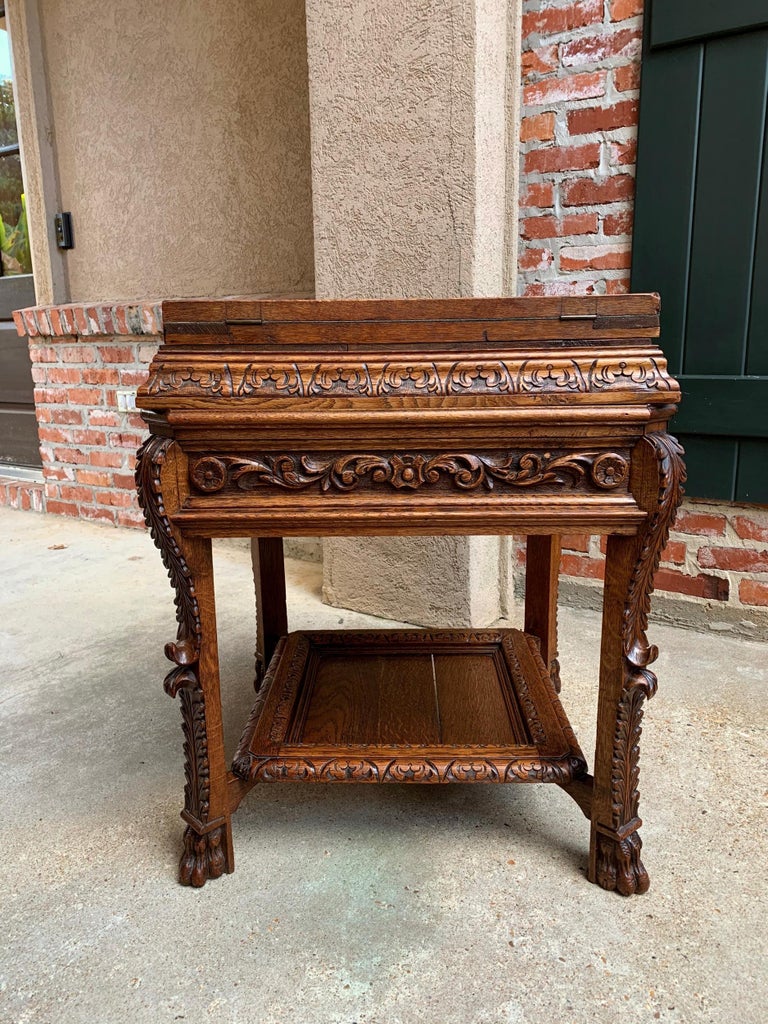 19th Century French Carved Oak Game Card Table Breton Brittany Flip Top ...