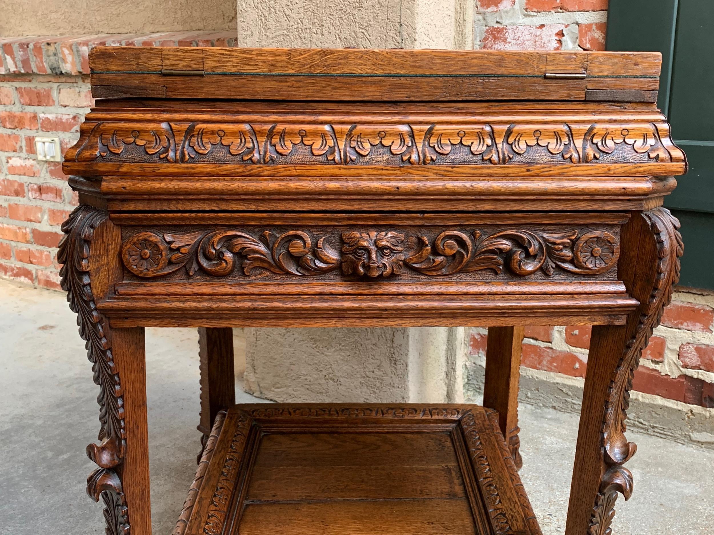 19th Century French Carved Oak Game Card Table Breton Brittany Flip Top ...