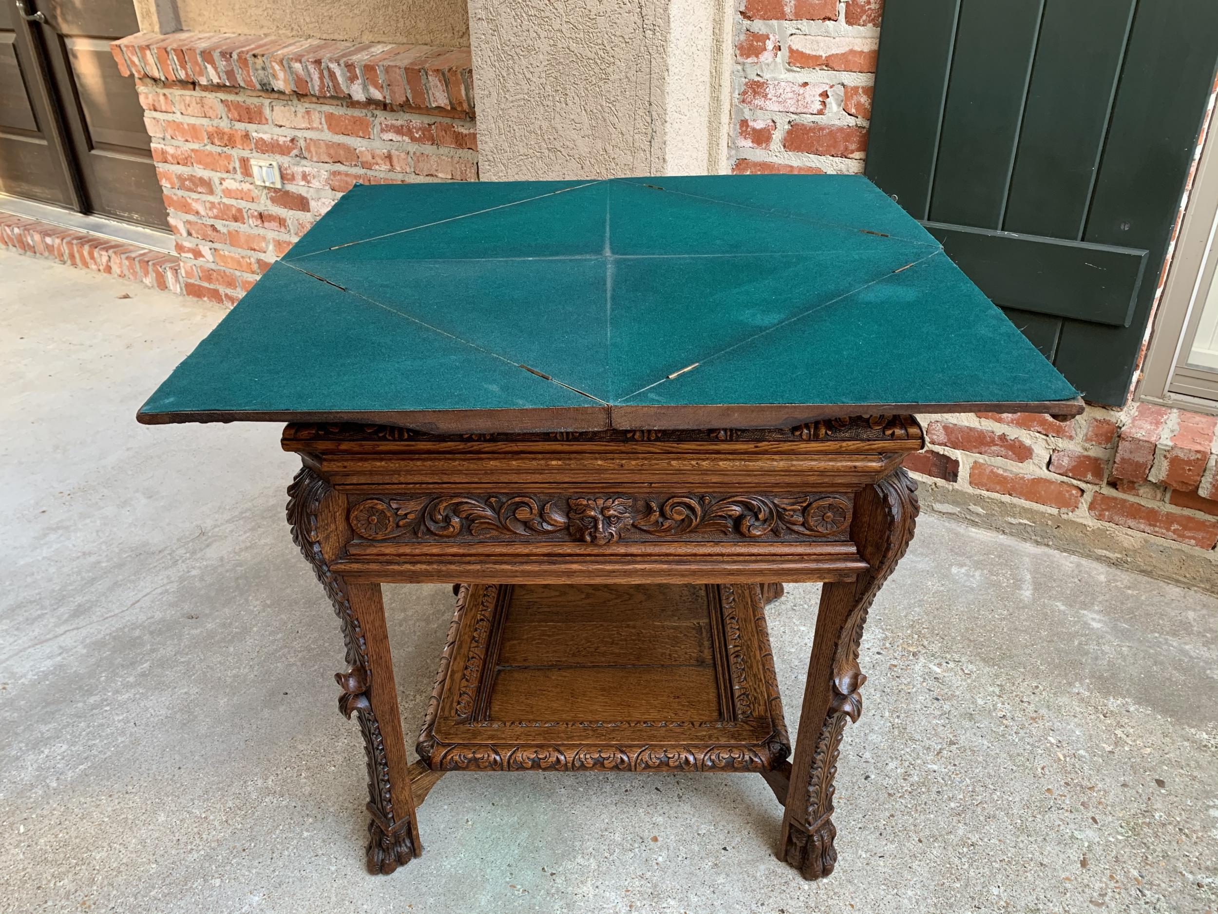 19th Century French Carved Oak Game Card Table Breton Brittany Flip Top ...