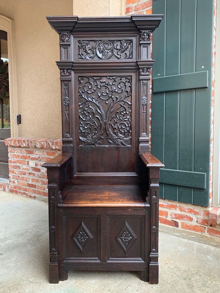 19th Century French Carved Oak Renaissance Altar Throne Chair Bench ...