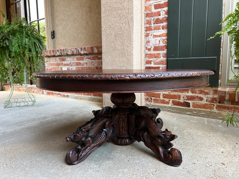 19th Century French Carved Oval Coffee Table Black Forest Lodge Animal ...