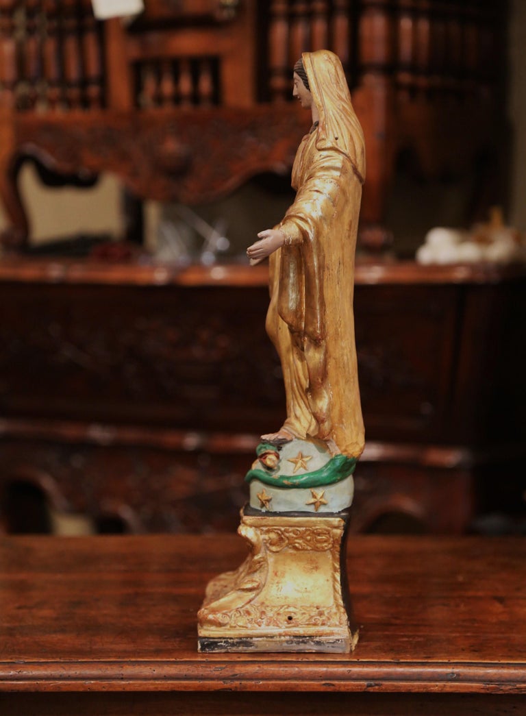 19th Century French Carved Polychrome and Gilt Terracotta Virgin Mary ...