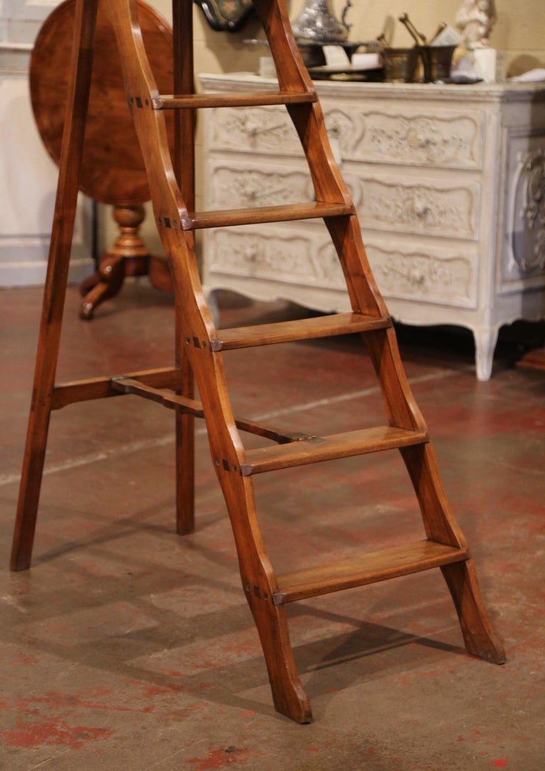19th Century French Carved Walnut and Iron Folding Library Step Ladder at 1stDibs