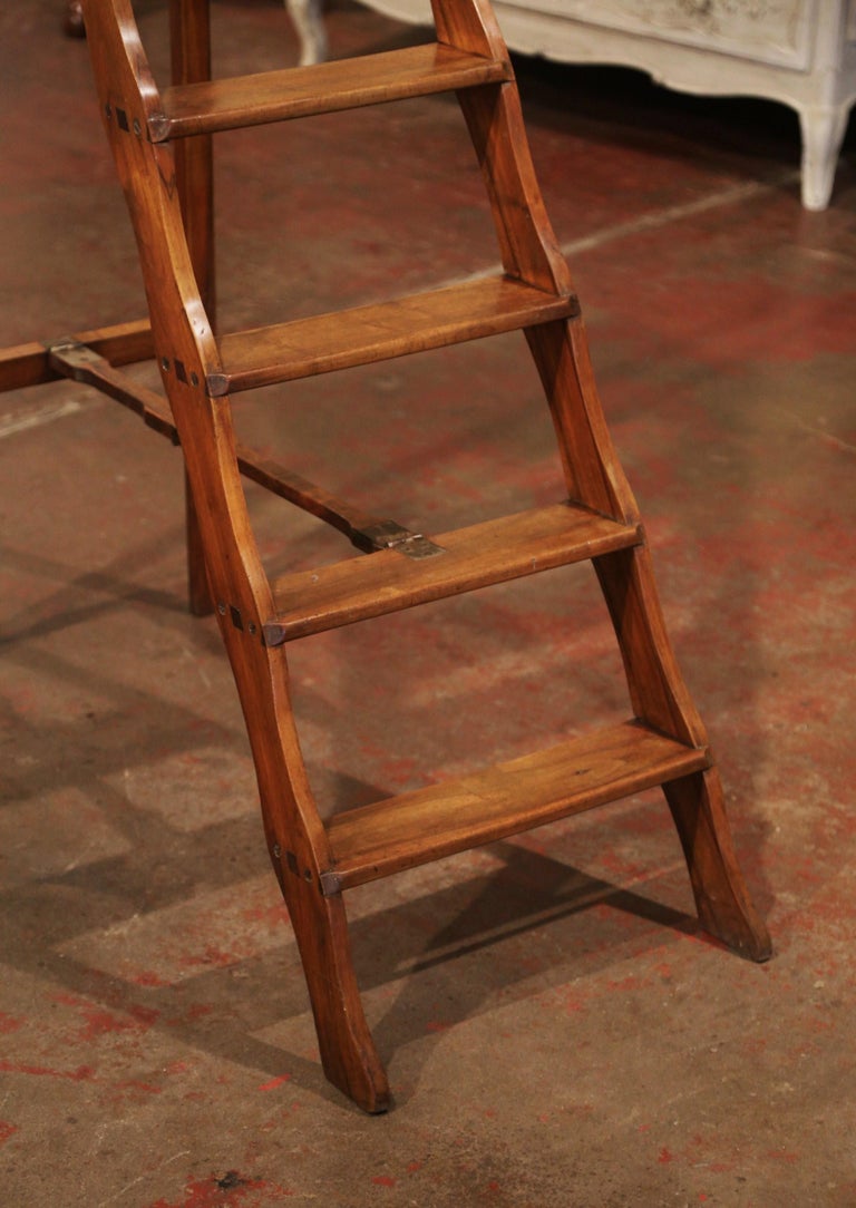19th Century French Carved Walnut and Iron Folding Library Step Ladder ...