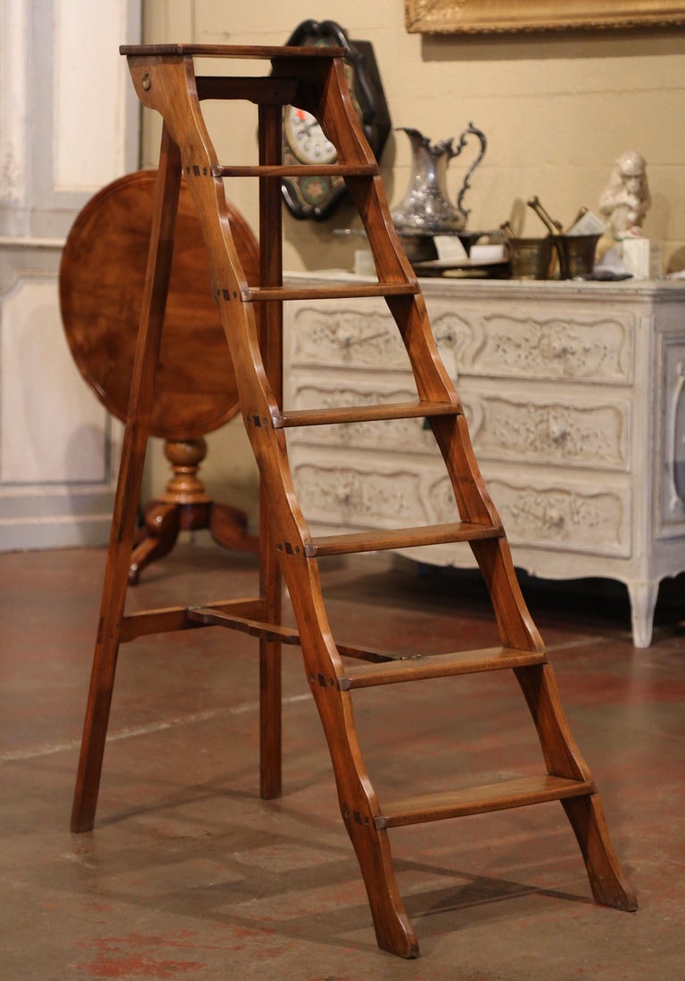 19th Century French Carved Walnut and Iron Folding Library Step Ladder ...