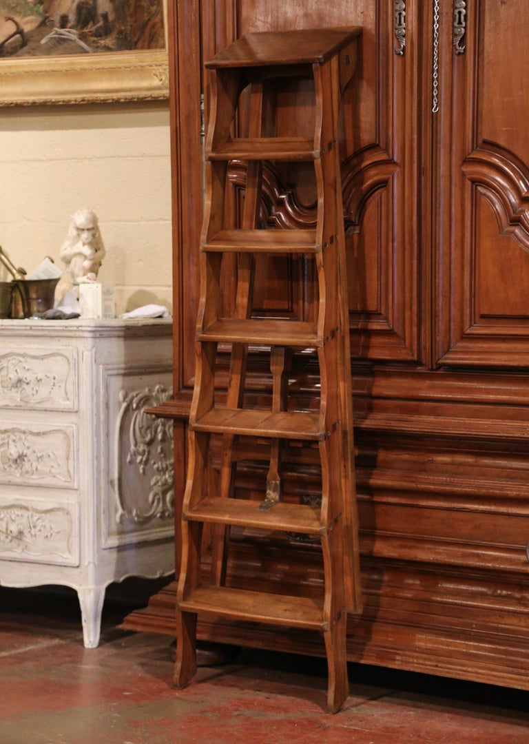 19th Century French Carved Walnut and Iron Folding Library Step Ladder ...
