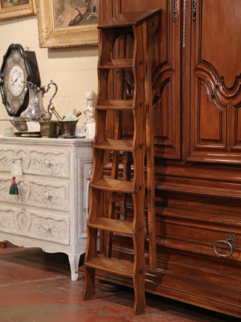 19th Century French Carved Walnut and Iron Folding Library Step Ladder at 1stDibs