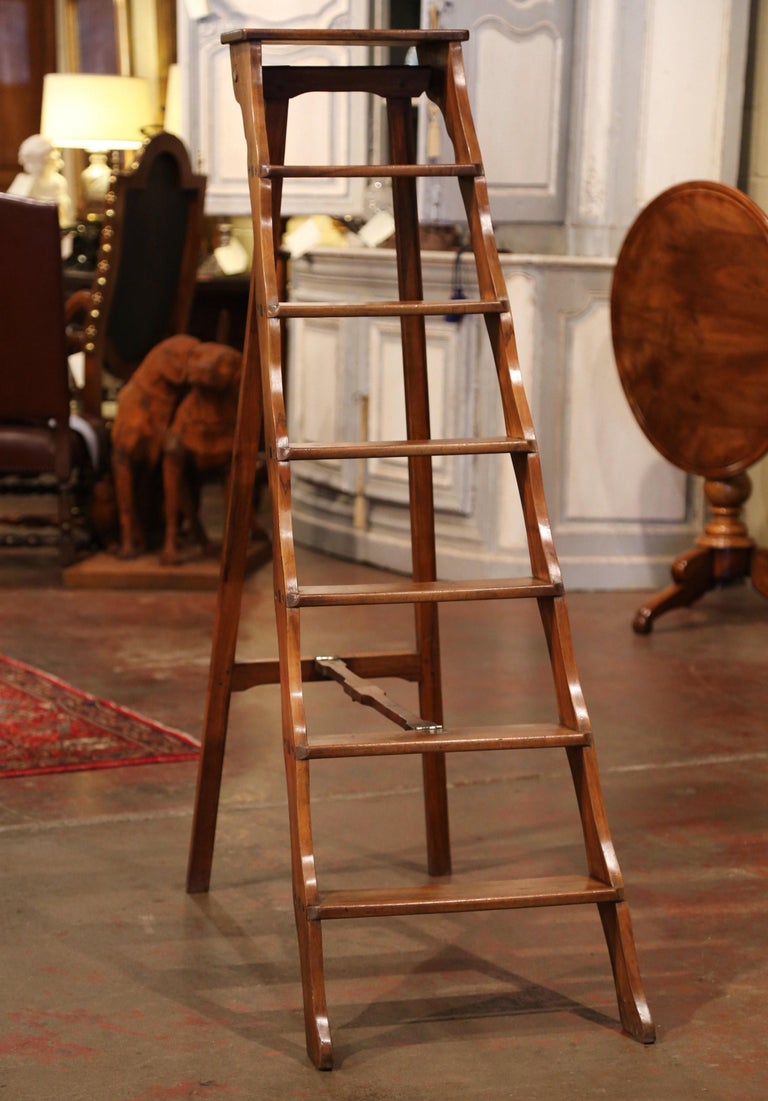19th Century French Carved Walnut and Iron Folding Library Step Ladder ...