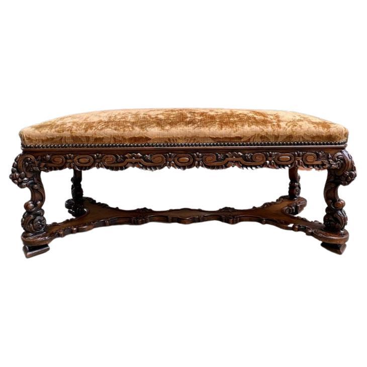 19th Century Louis XIV Style Walnut Carved Bench For Sale at 1stDibs