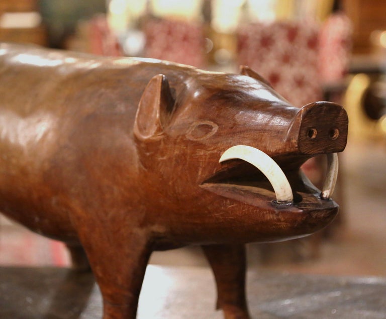 19th Century French Carved Walnut Boar Sculpture Footstool For Sale at ...