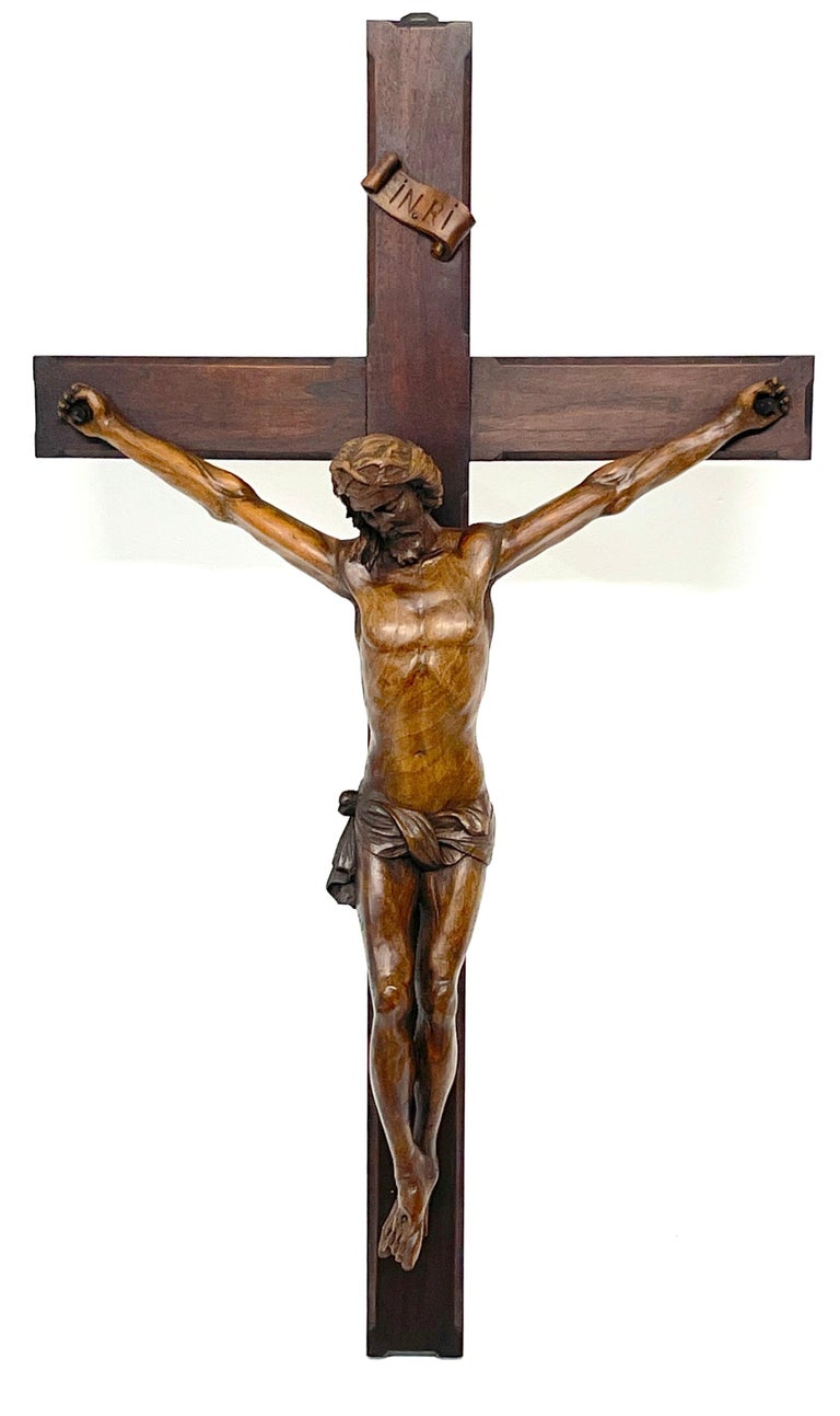 19th Century French Carved Walnut Crucifix, Corpus of Christ For Sale ...