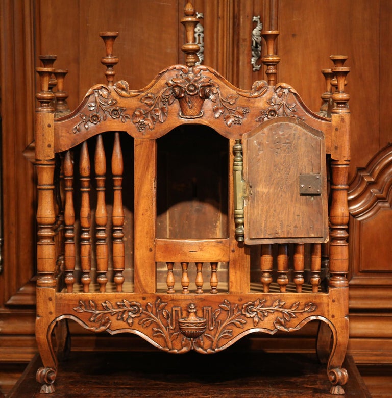 19th Century French Carved Walnut Dough Box and Hanging Bread Box from ...