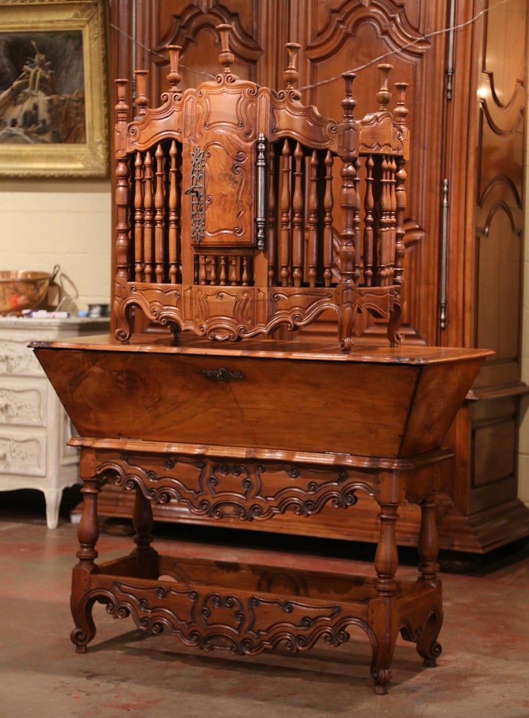 19th Century French Carved Walnut Dough Box and Matching Hanging Bread ...