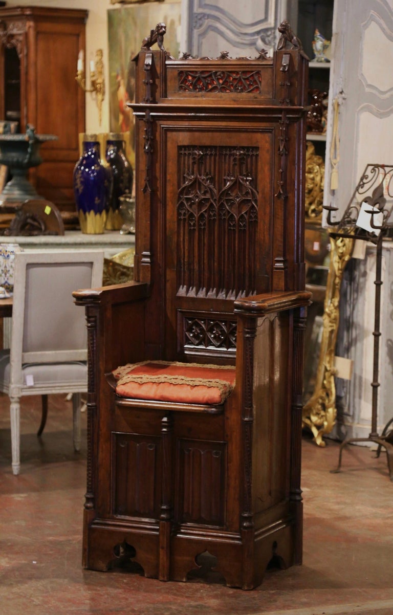 19th Century French Carved Walnut Renaissance Altar Throne Chair Bench ...