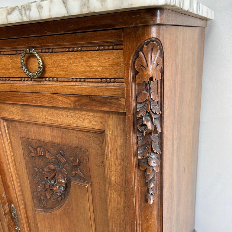 19th Century French Carved Walnut Roses Buffet with Marble Top For Sale ...