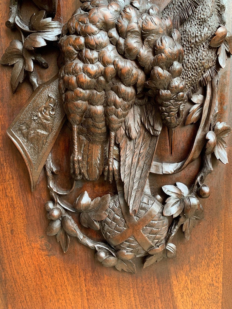 19th Century French Carved Wood Black Forest Hunt Wall Plaque Hanging ...