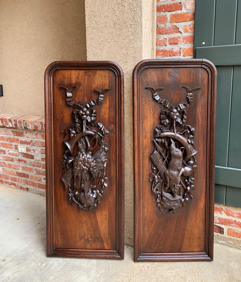 19th Century French Carved Wood Black Forest Hunt Wall Plaque Hanging ...
