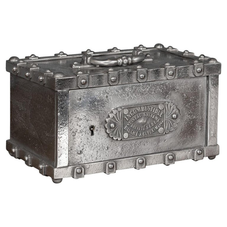 19th Century French Cast Iron Bound Strong Box, circa 1850 at 1stDibs