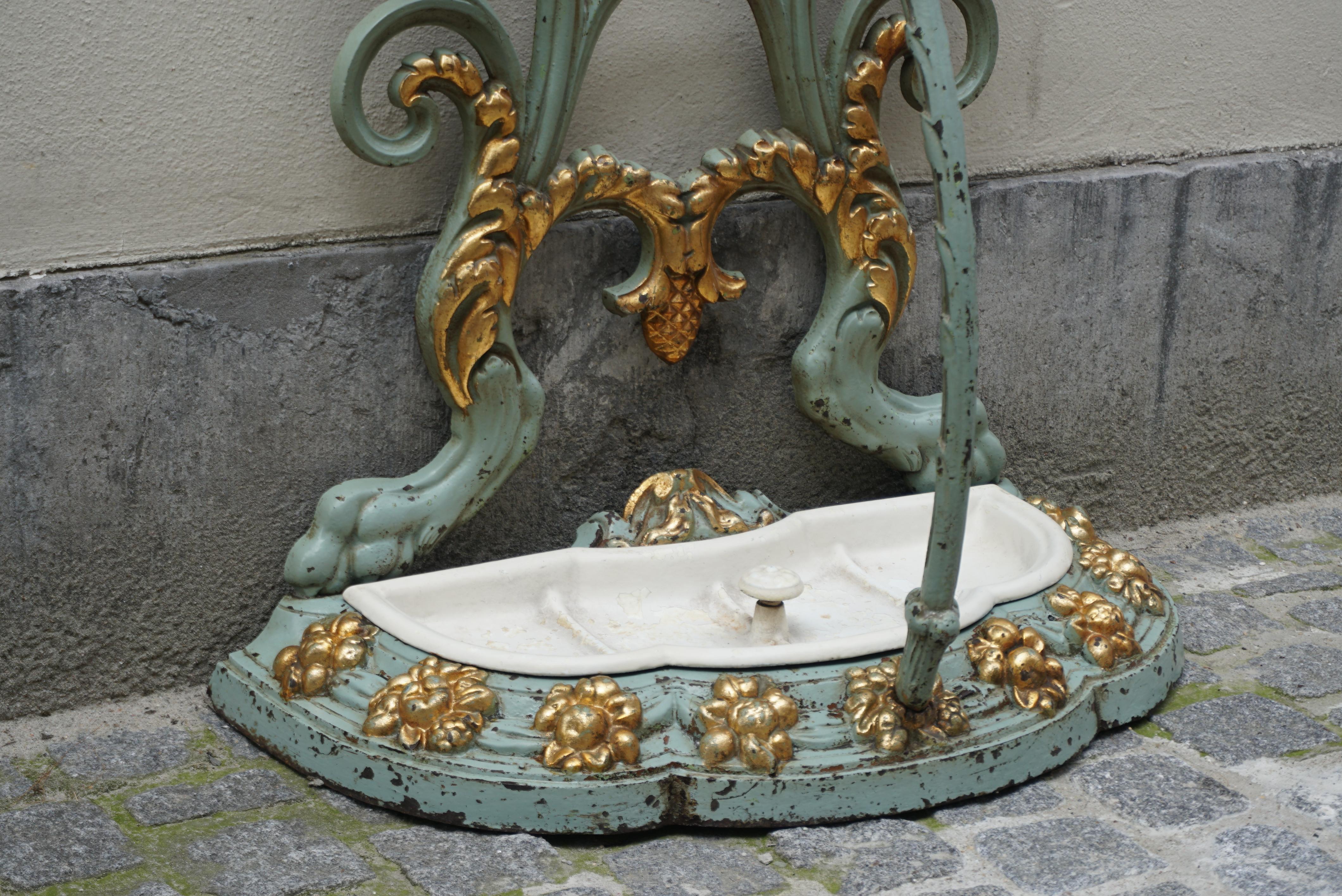 19th Century French Art Nouveau Cast Iron Painted and Gilded Hall Stand ...