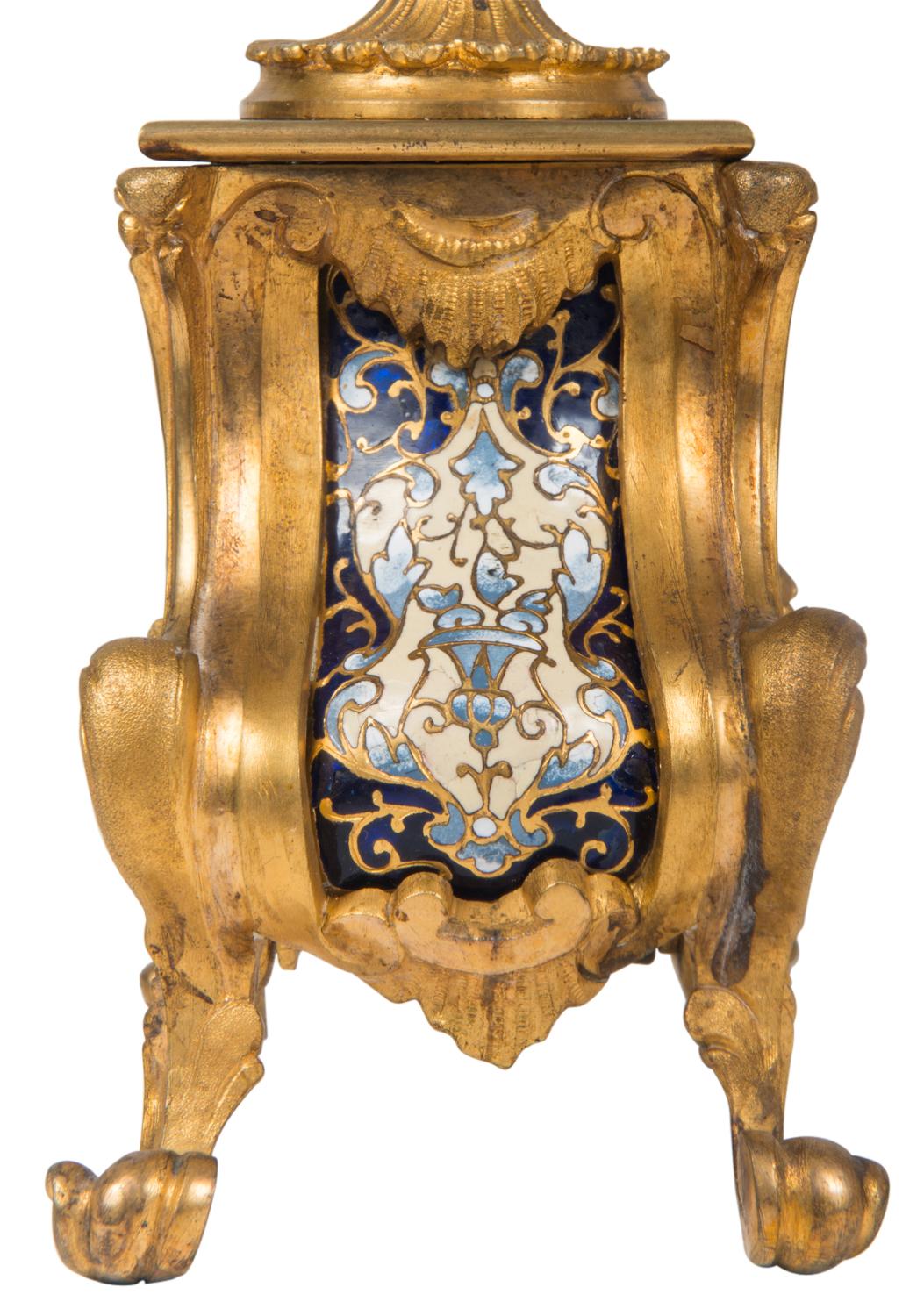 19th Century French Champlevé Enamel Clock Set For Sale at 1stDibs