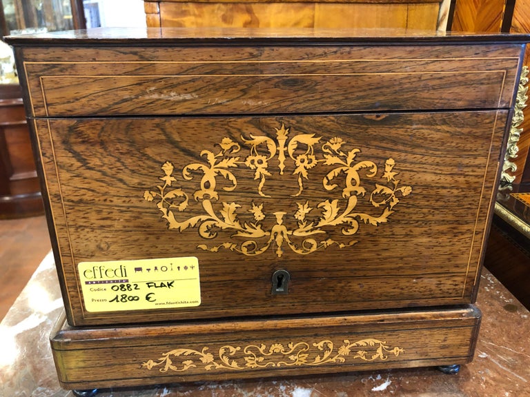 19th Century French Charles X Rosewood Inlay Tantalus Box, 1870s at 1stDibs
