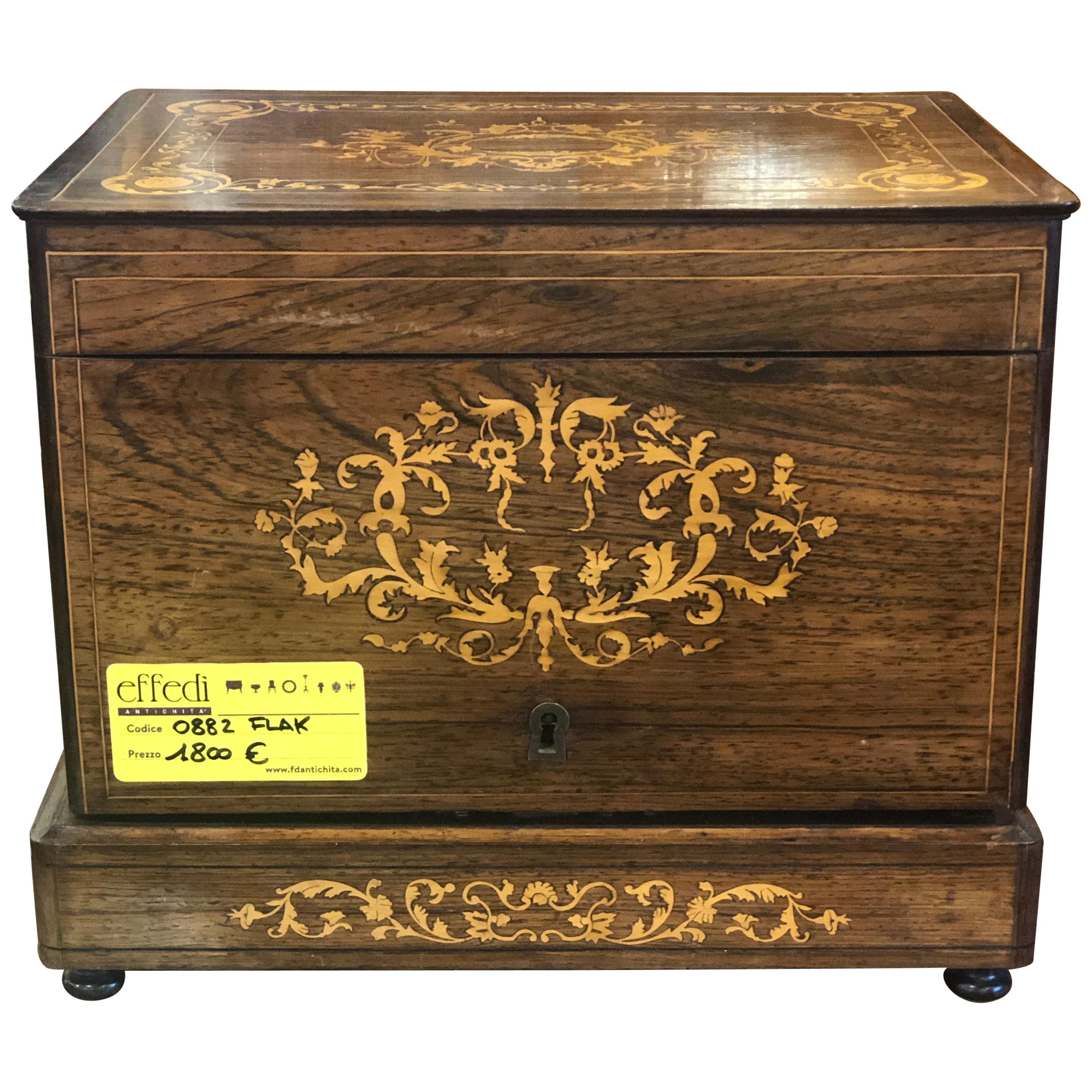 19th Century French Charles X Rosewood Inlay Tantalus Box, 1870s at 1stDibs