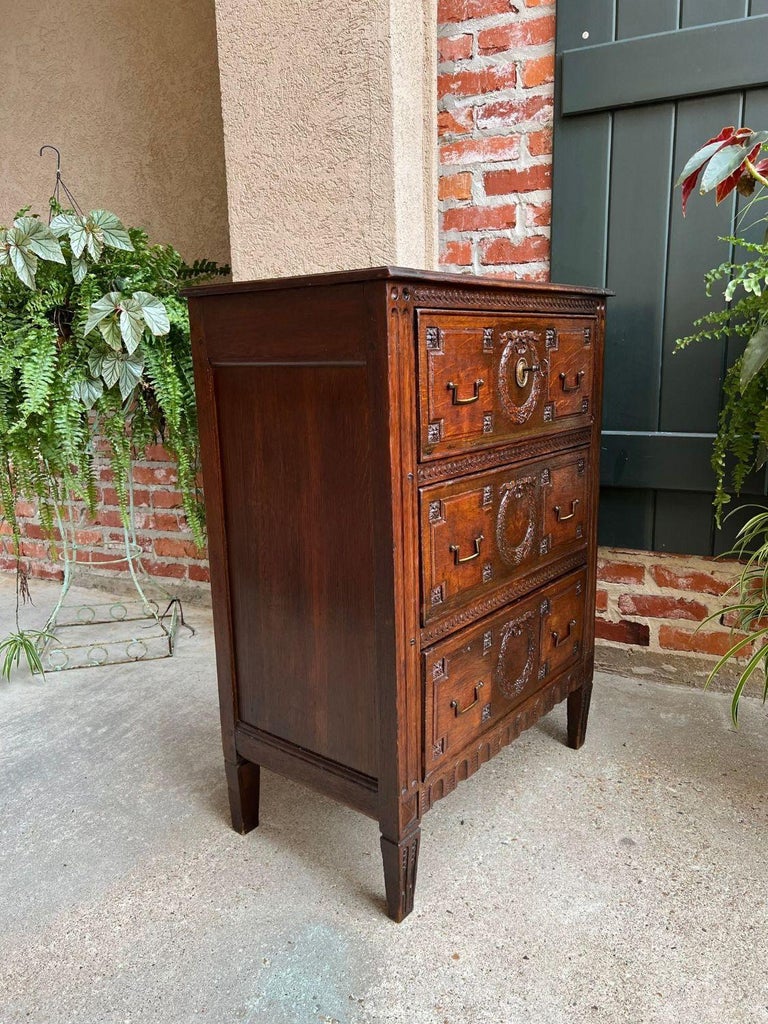 19th century French Chest End Table Louis XVI Carved Oak Laurel Wreath ...