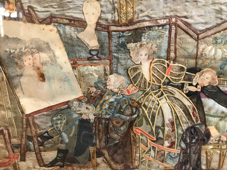 19th Century French Collage Drawing Watercolor on Silk and Paper ...