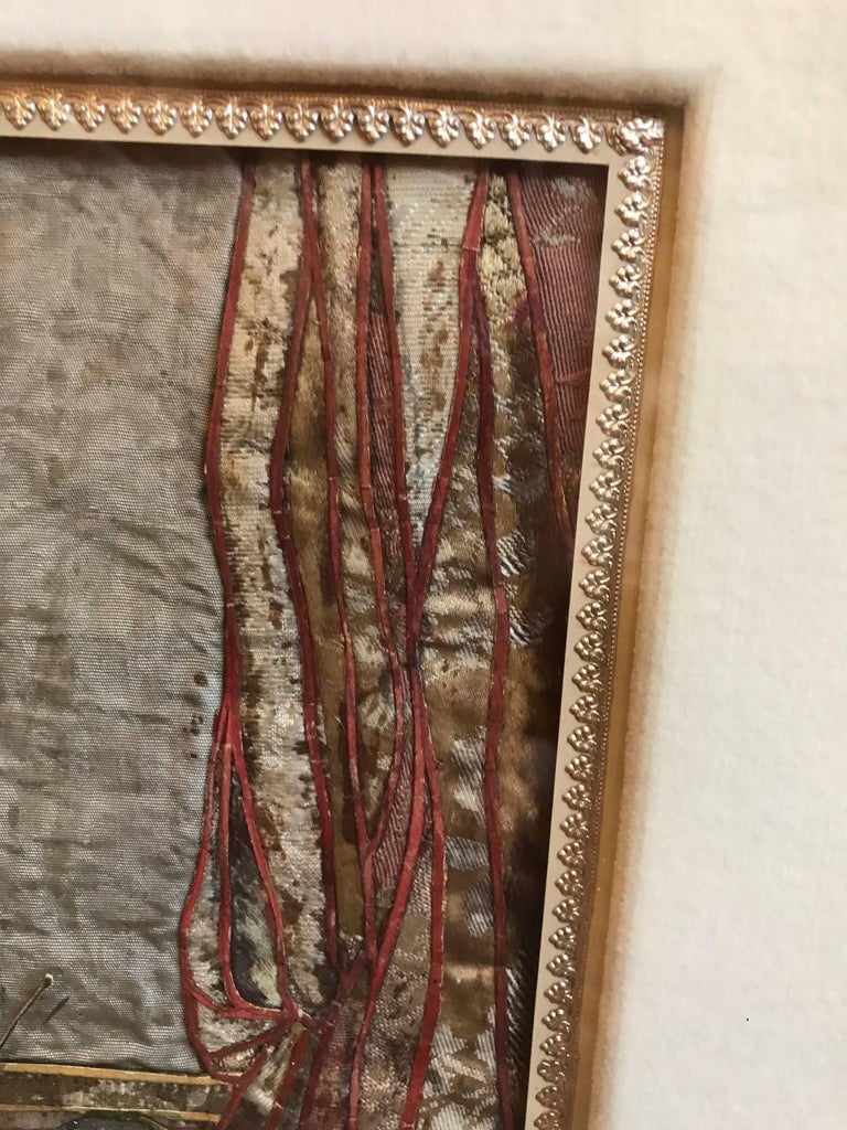 19th Century French Collage Drawing Watercolor on Silk and Paper ...
