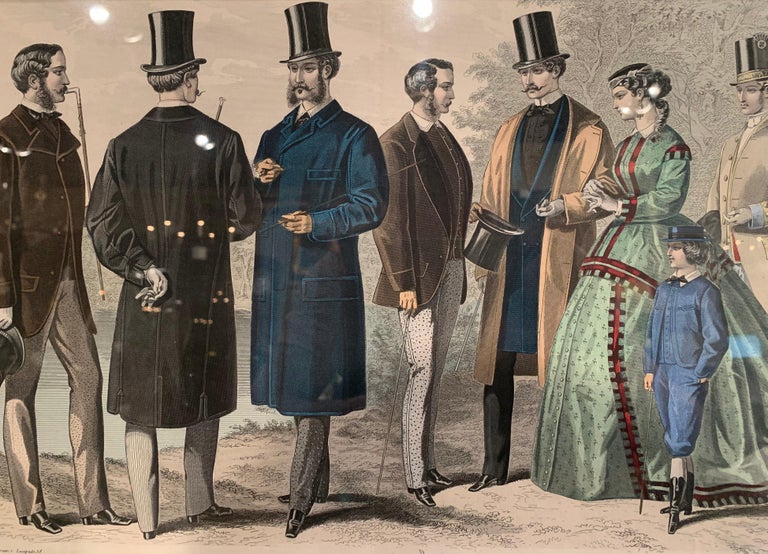 19th Century French Color Men Fashion Prints Framed Dated 1868 'Set of ...