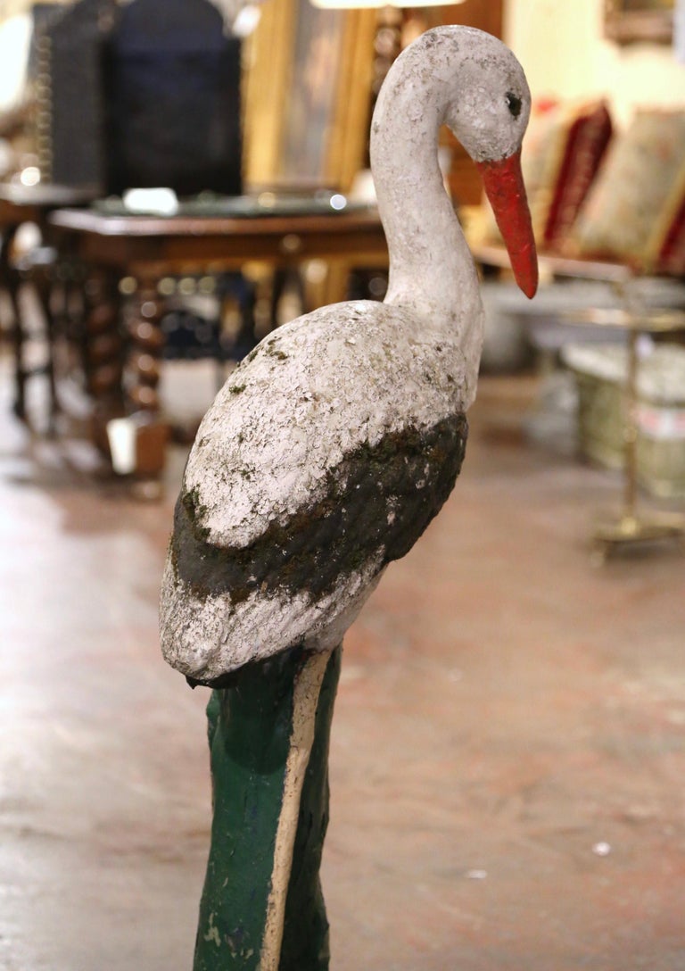 19th Century French Concrete Weathered Painted Crane Bird Garden ...