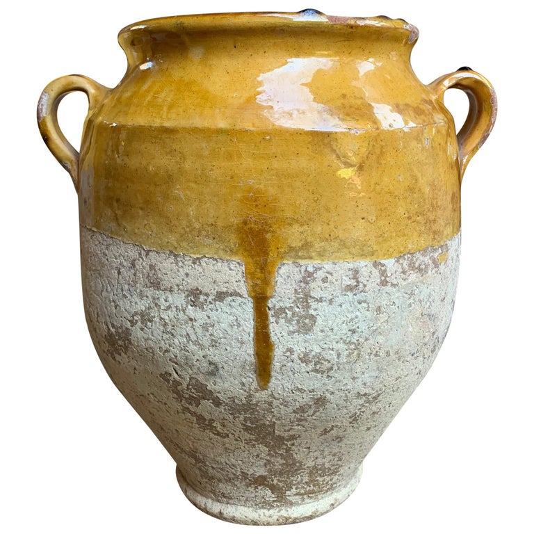 19th Century French Confit Pot Yellow Mustard Glazed Pottery Terracotta ...