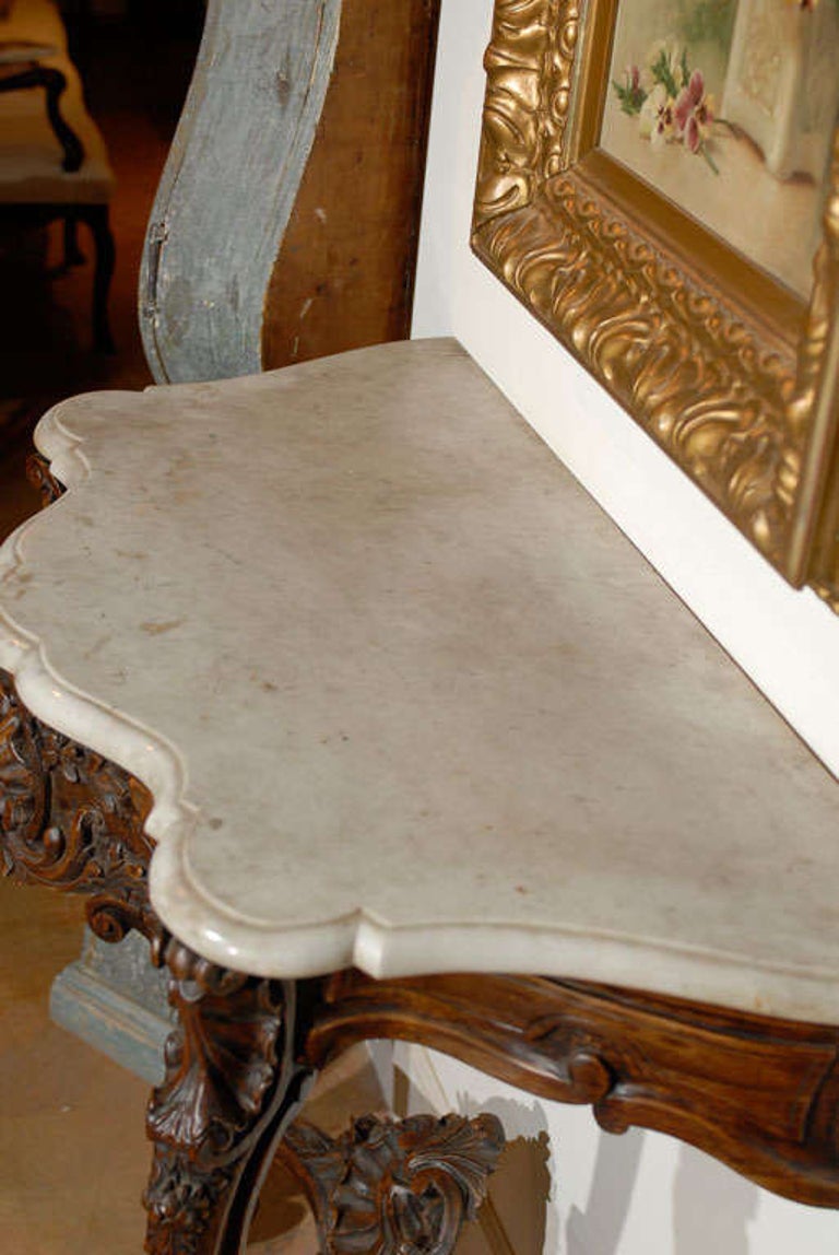 French Rococo Style 19th Century Carved Wooden Console Table with ...