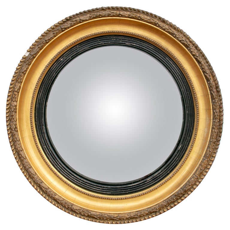 19th Century French Convex Round Mirror with Gilt Frame at 1stDibs
