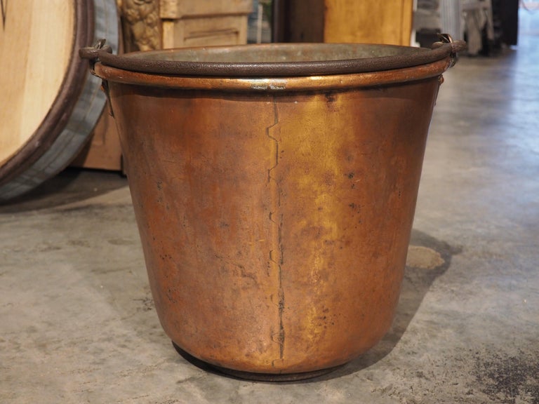 19th Century French Copper Chaudron or Wine Cooler with Wrought Iron ...