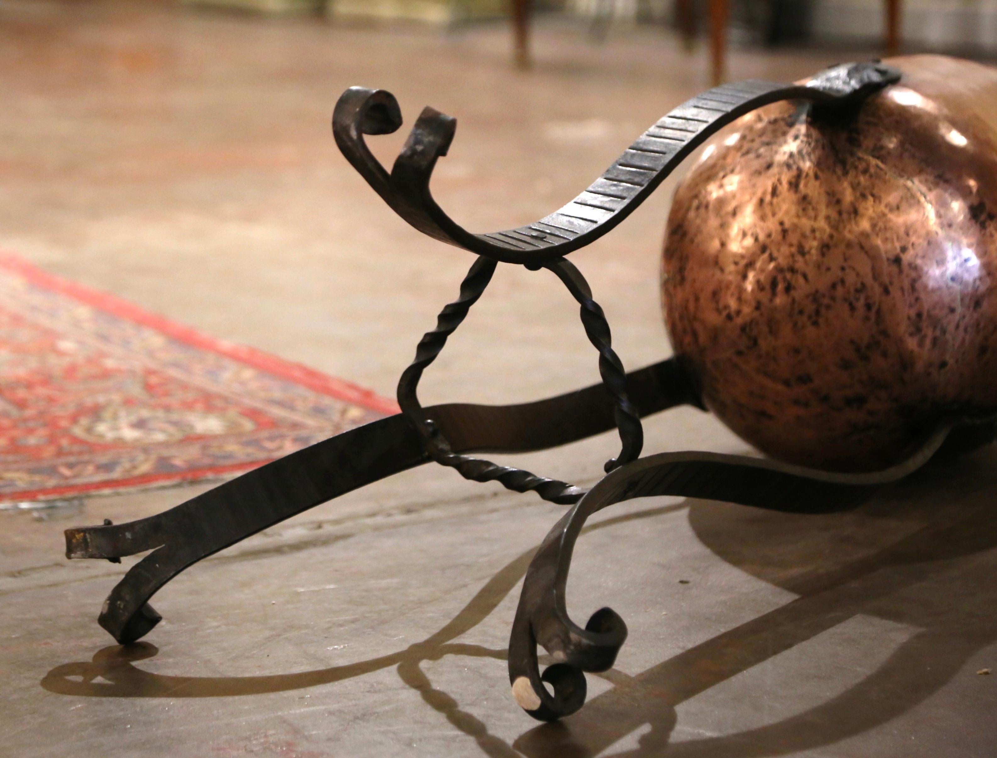 19th Century French Copper Planter on Integral Three-Leg Wrought Iron ...