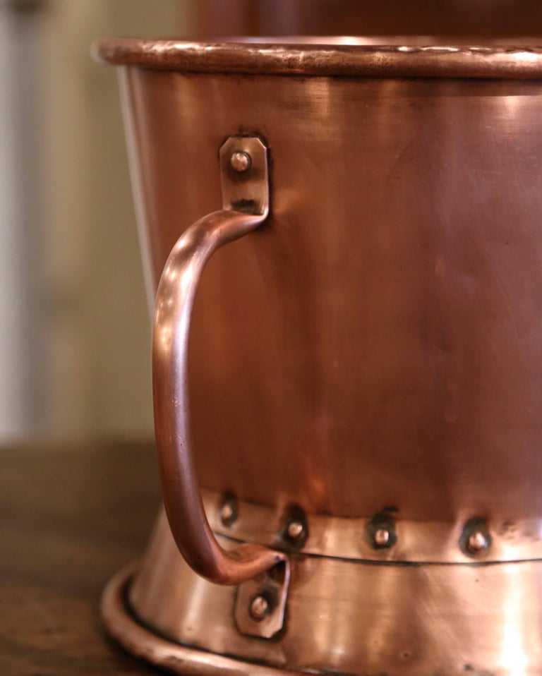 19th Century French Copper Waste Basket or Cache Pot with Brass Side ...