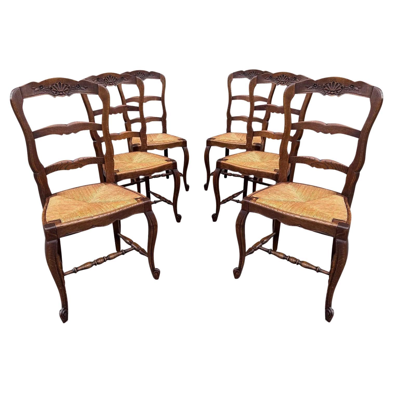 19th Century French Country Ladder Back Chairs W/ Rush Seat For Sale at ...