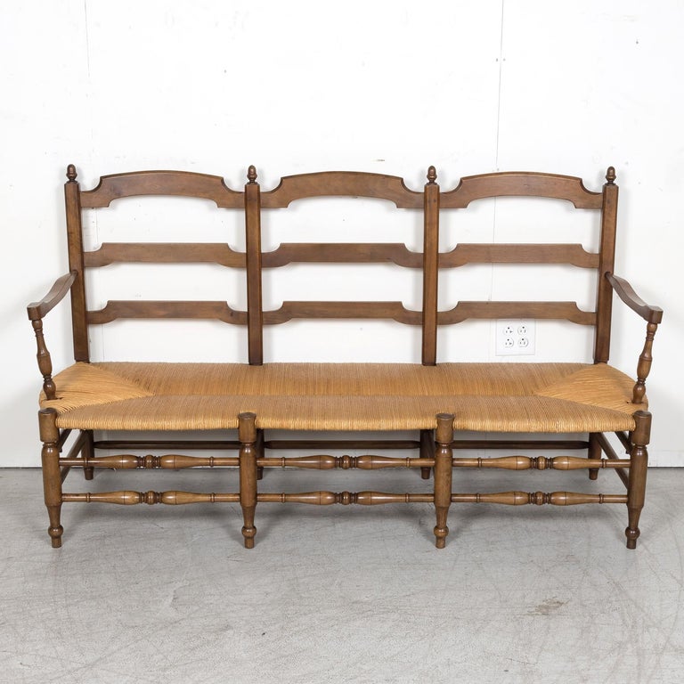 19th Century French Country Walnut Ladder Back Radassier or Settee Rush ...