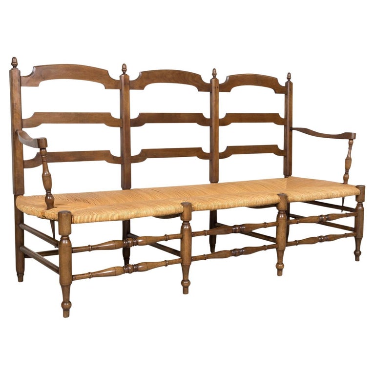 19th Century French Country Walnut Ladder Back Radassier or Settee Rush ...