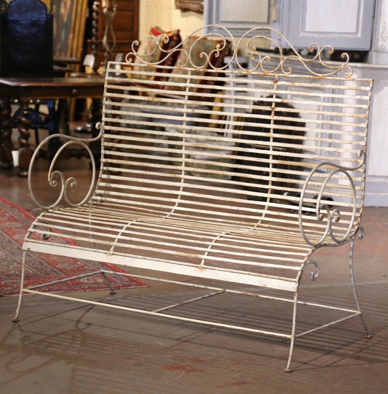 19th Century French Curved Painted Iron Three-Seat Garden Bench from ...