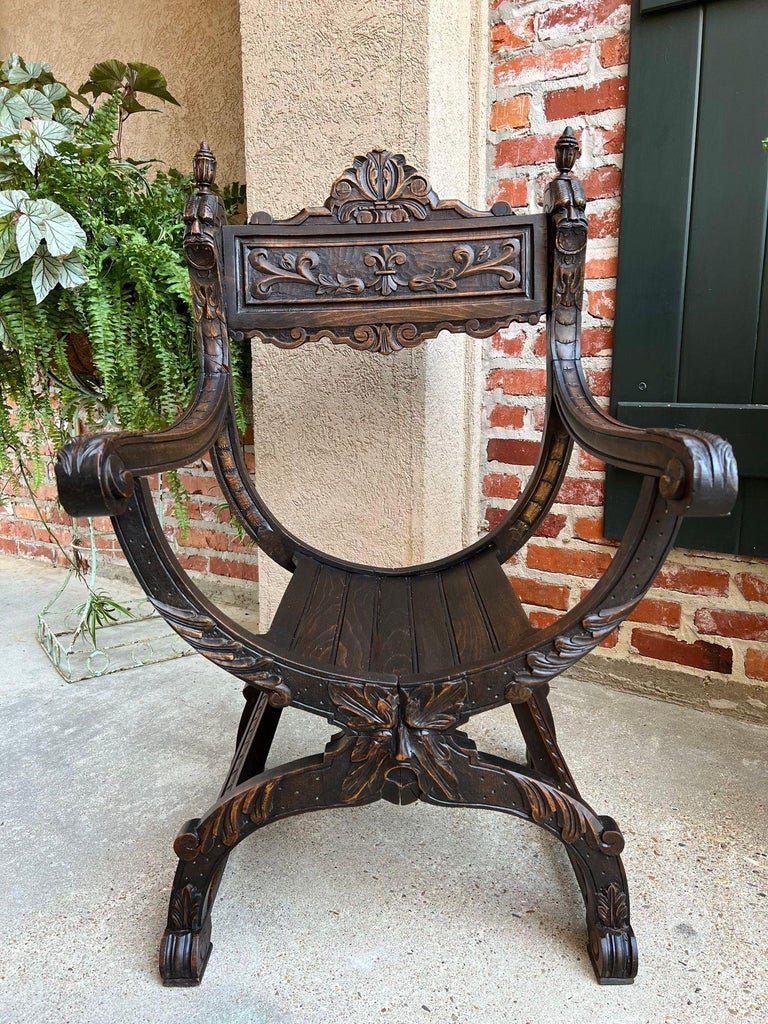 19th Century French Dagobert Arm Chair Carved Oak Curule Throne ...