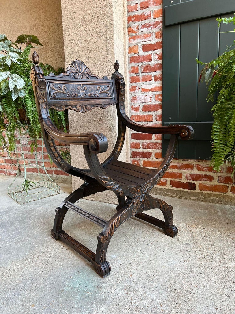 19th Century French Dagobert Arm Chair Carved Oak Curule Throne ...