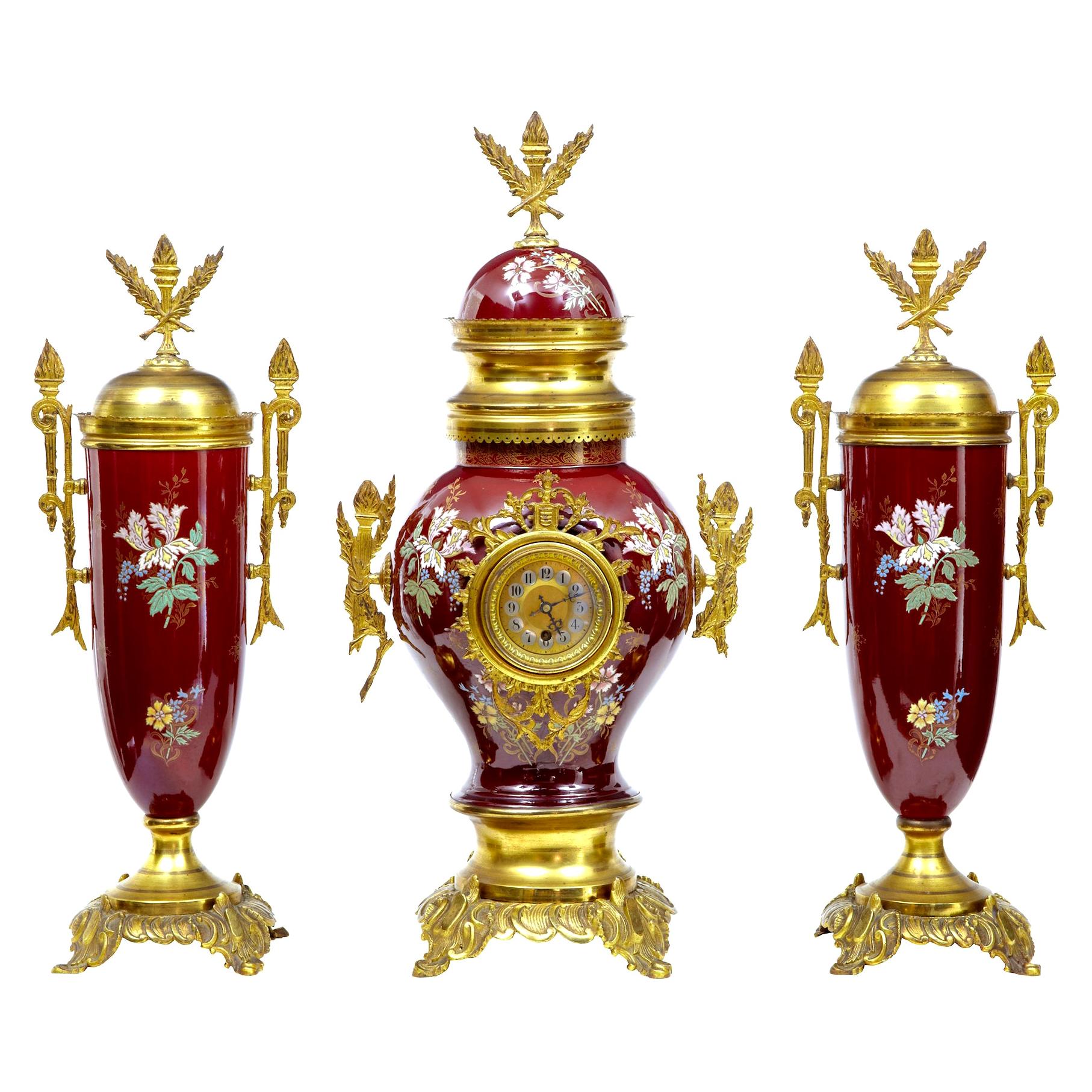 19th Century French Decorative Toleware Garniture Set at 1stDibs