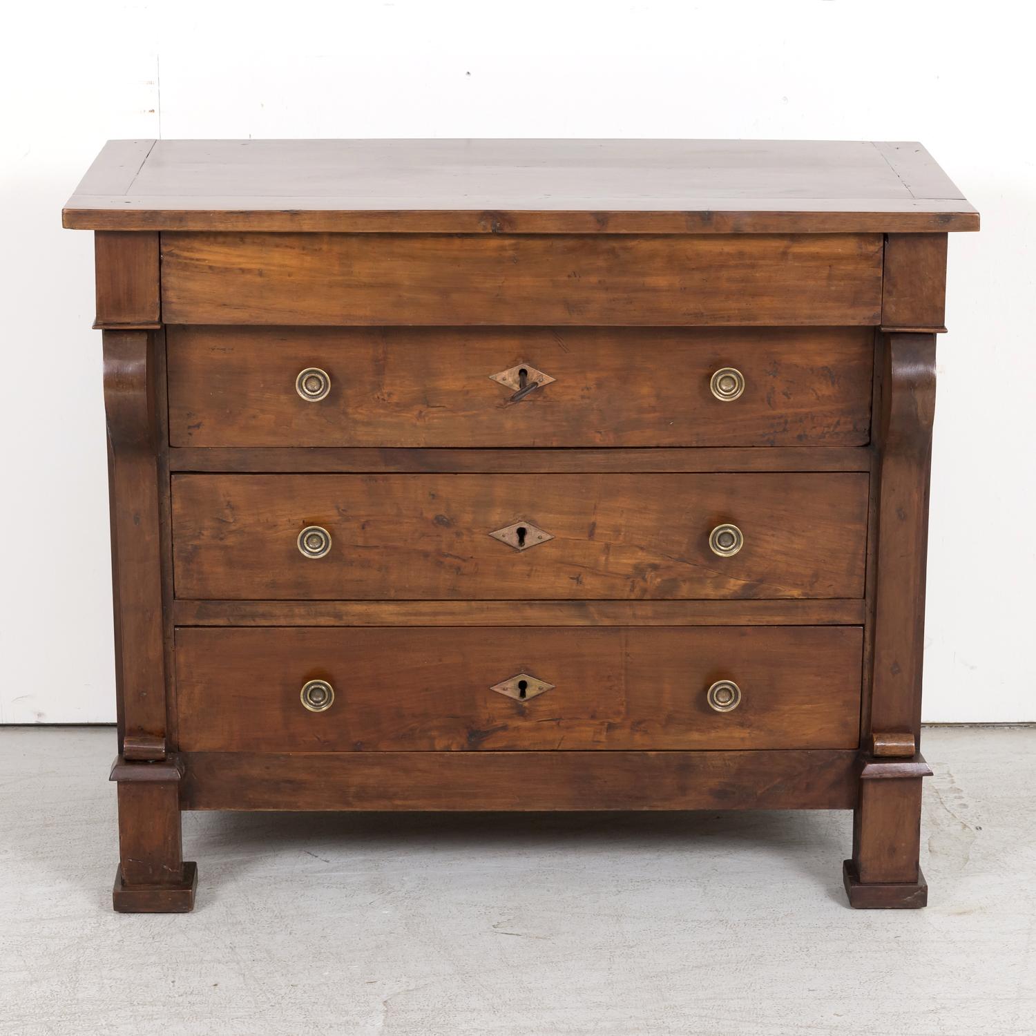 19th Century French Directoire Period Four Drawer Walnut Commode at 1stDibs
