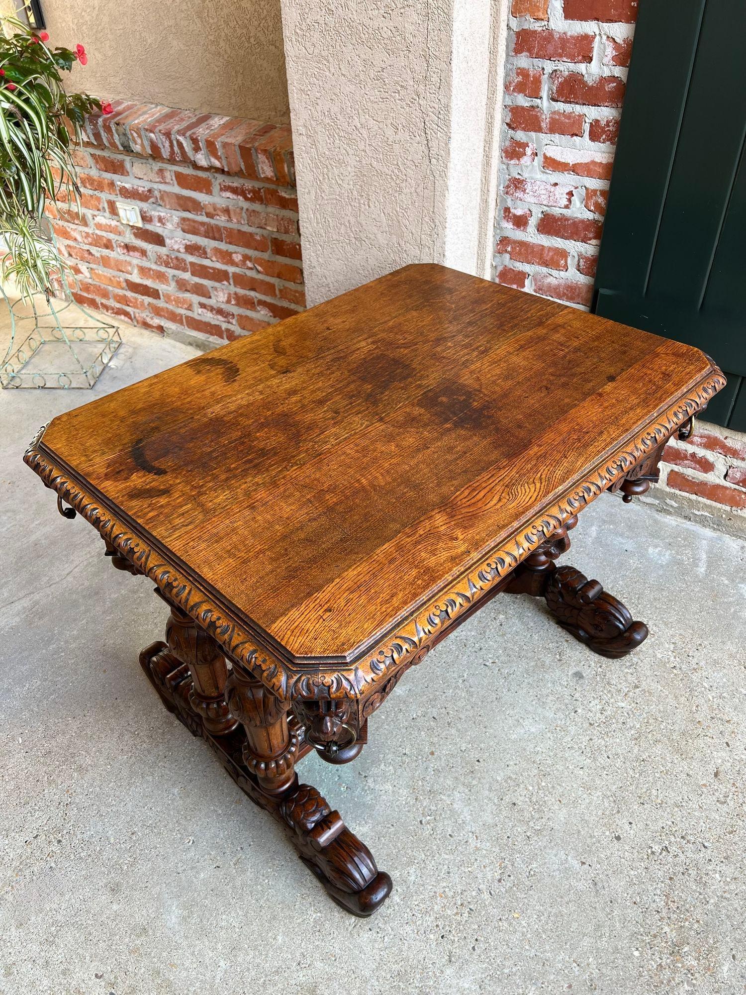 19th century French Dolphin Table Writing Desk Carved Oak Renaissance ...