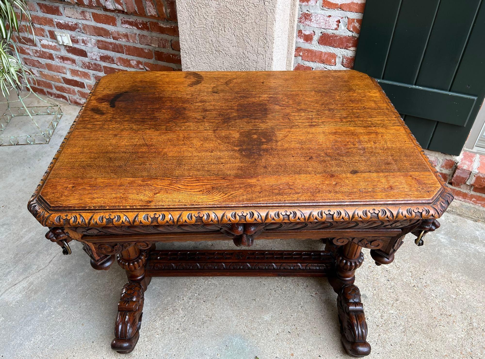 19th century French Dolphin Table Writing Desk Carved Oak Renaissance ...