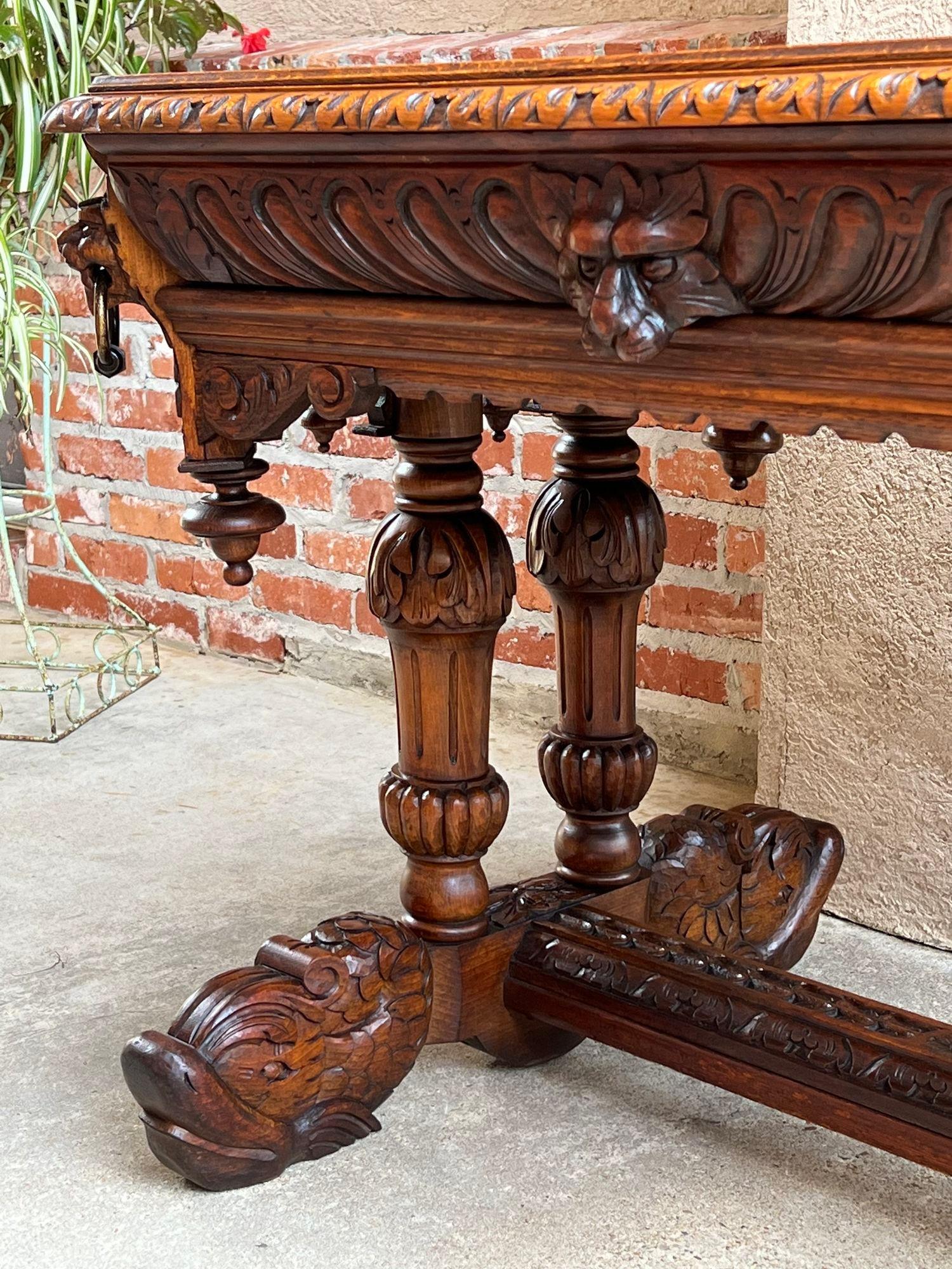 19th century French Dolphin Table Writing Desk Carved Oak Renaissance ...